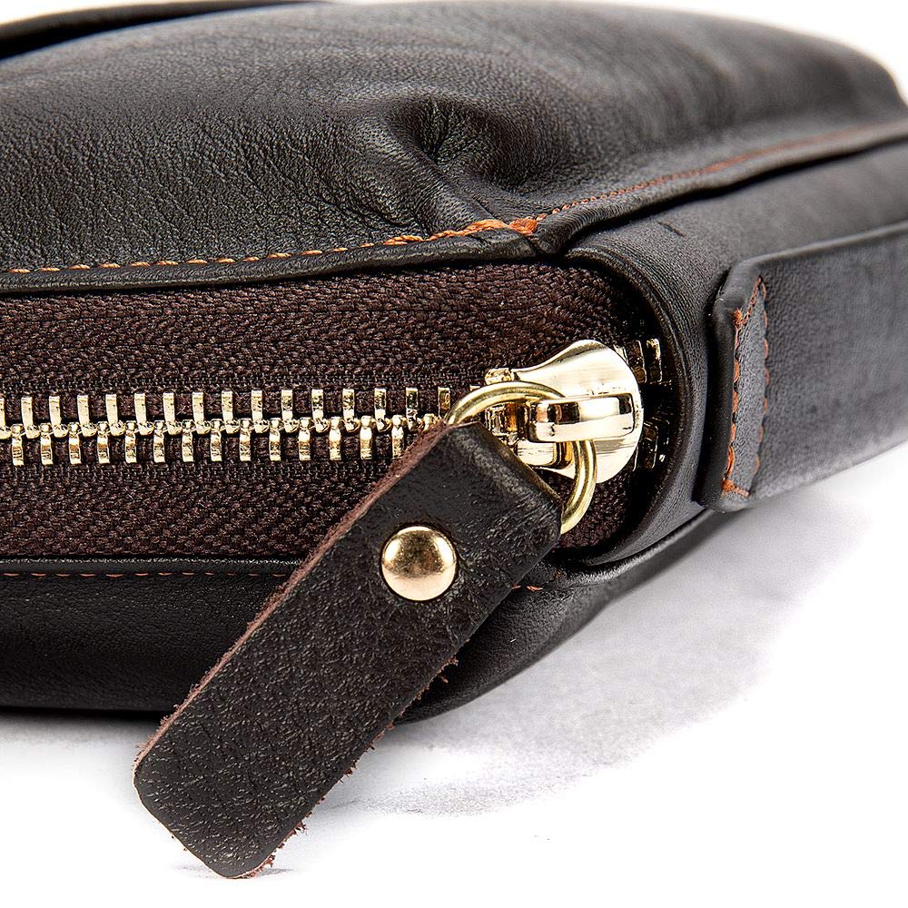 Real Leather Clutch Bags for Men Large Zip Around Genuine Leather Purse Vintage Retro Checkbook Handbag Coffee