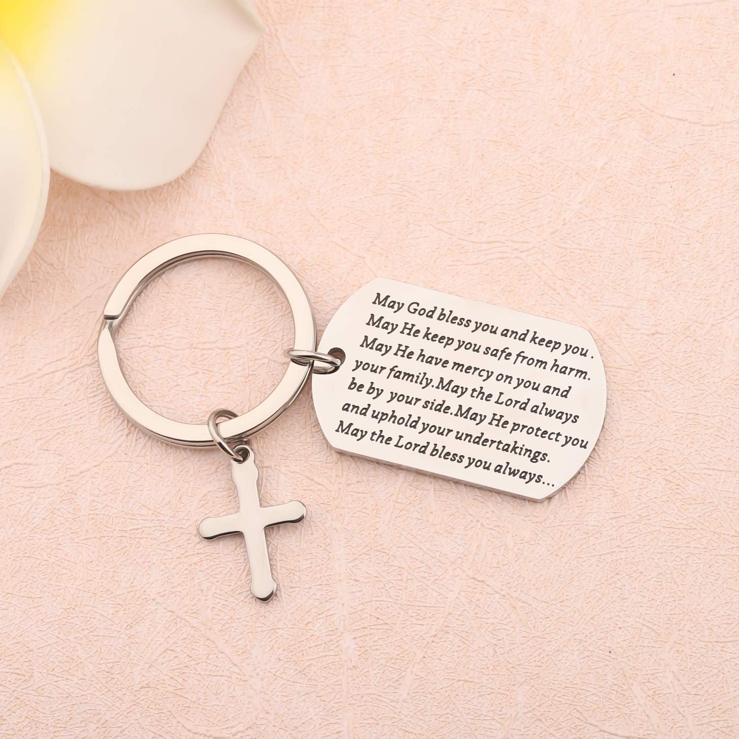 Christian Gifts Bible Verse Keychain May God Bless And Keep You Always Religious Jewelry Scripture Gifts (silver)