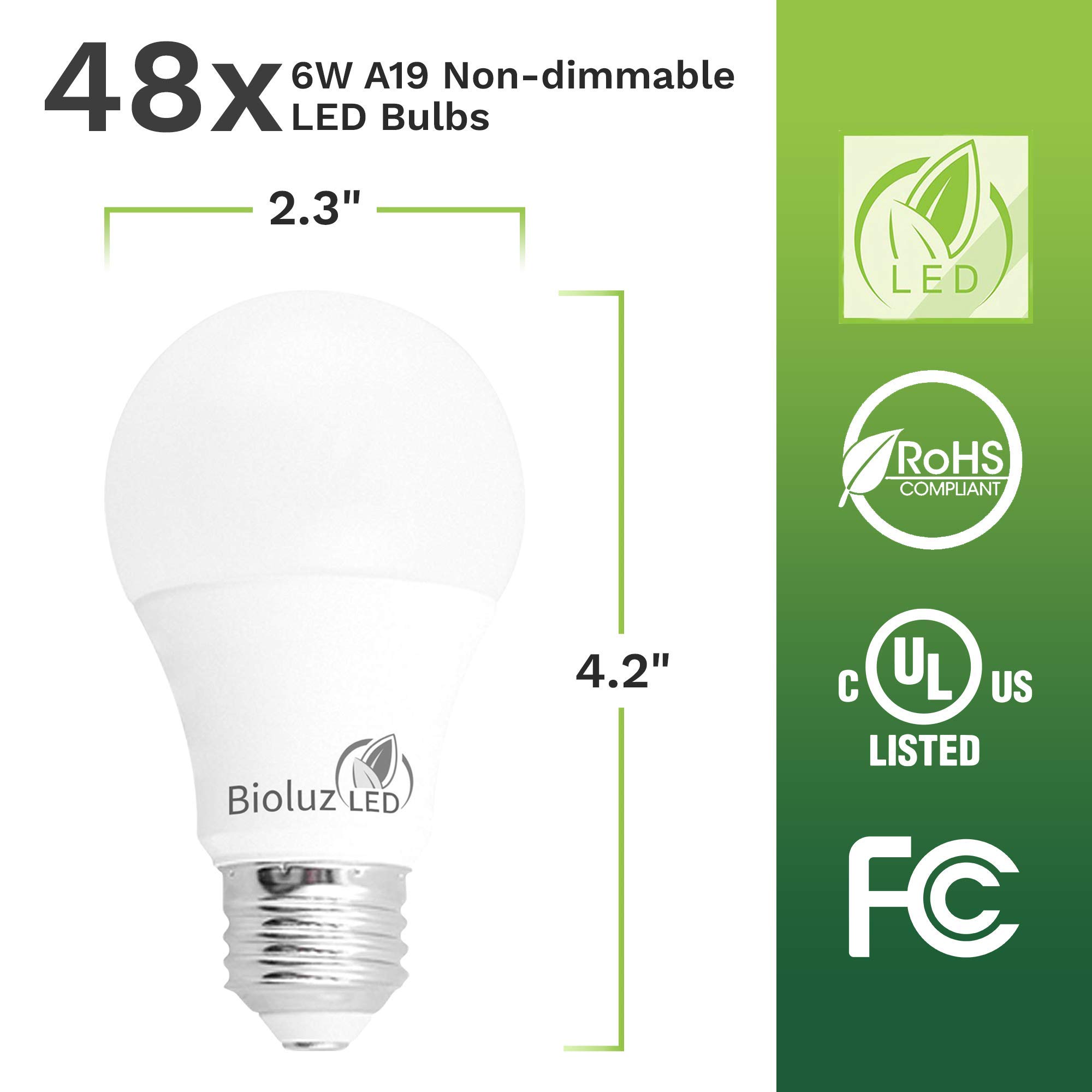 Bioluz LED 60 Watt LED Light Bulb (Uses 9 Watts) A19 LED Light Bulbs See Series Non Dimmable Warm White (2700K) Light Bulb 6-Pack