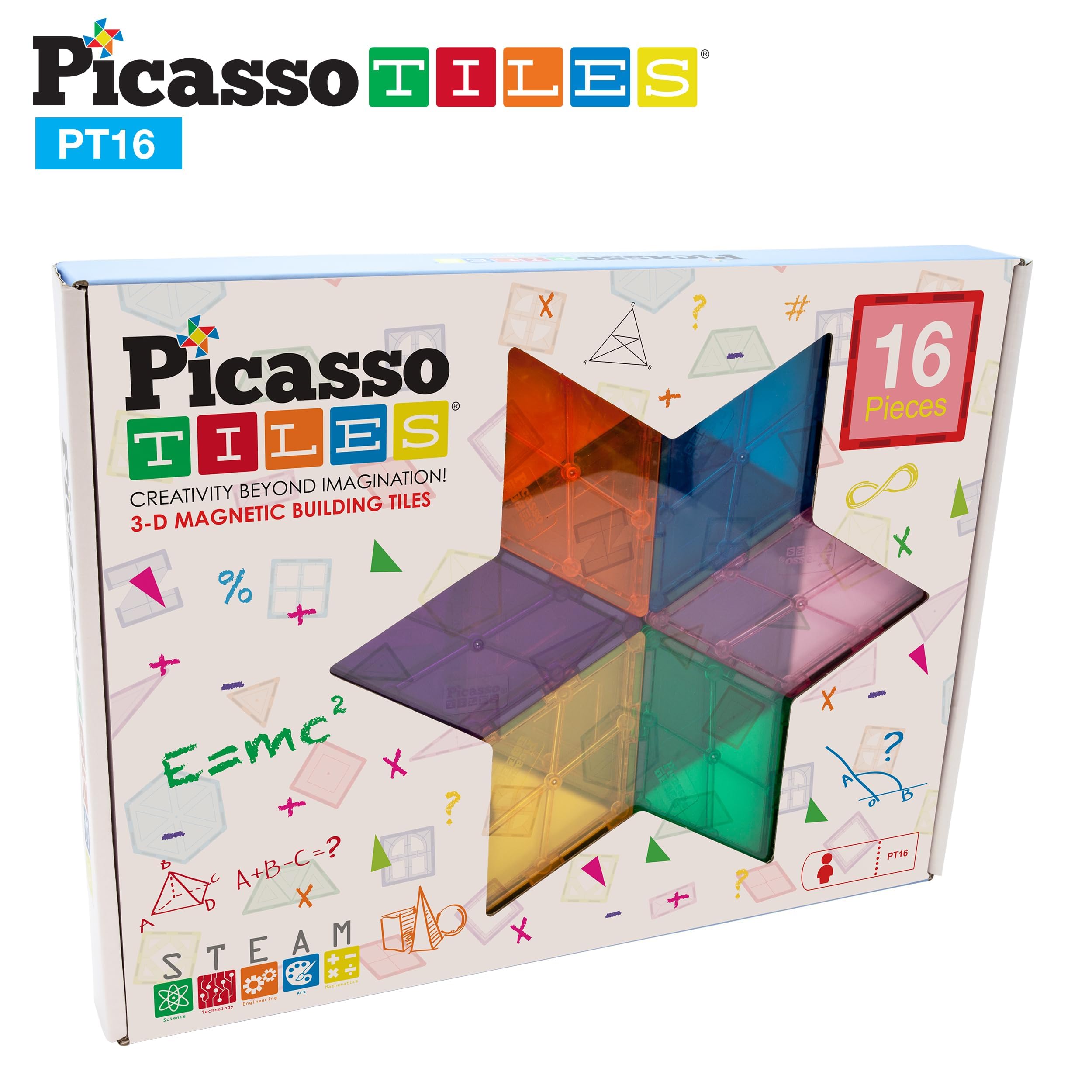 PicassoTiles Magnetic Building Block Set Geometry Shape Magnet Tiles Construction Toy STEM Learning Kit Educational Playset Playboard Pretend Play Stacking Blocks Child Brain Development PT16