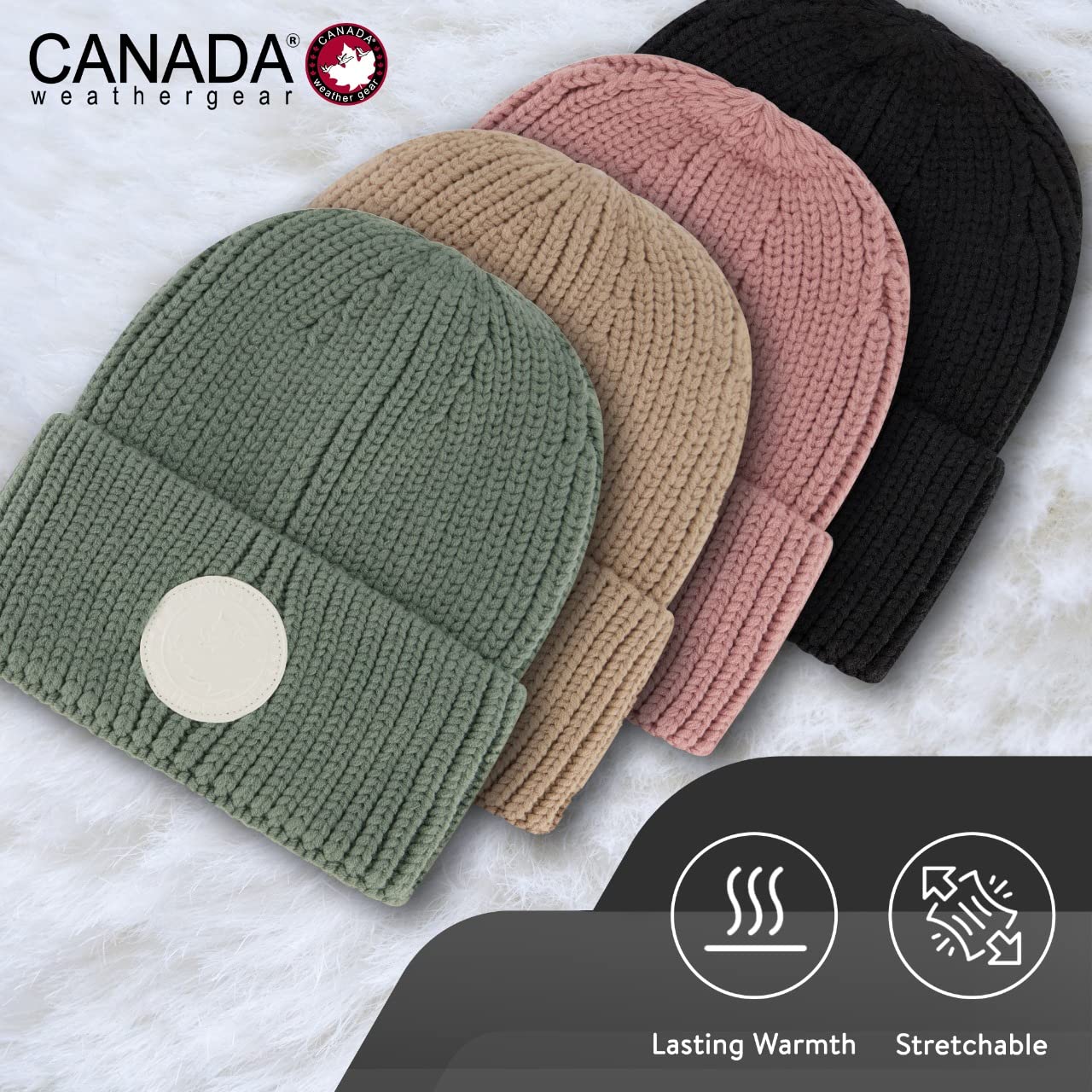 CANADA WEATHER GEAR Knitted Womens Hat - Single Winter Beanie Hat - Soft and Warm Cuffed Winter Hat, Black, One Size