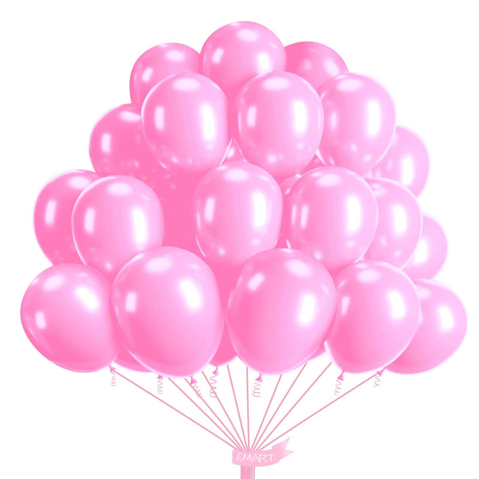EMART 100pcs Pink Balloons 12 Inch with Ribbon, Latex Party Balloons Helium Quaility for Birthday, Wedding, Baby Shower, Balloon Garland Arch, Graduation, Christmas Decor