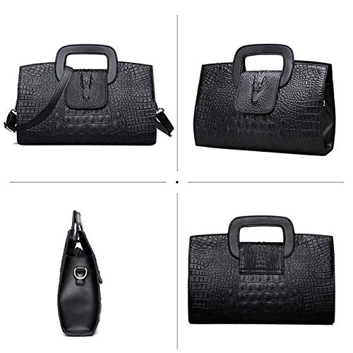 Rebecca Women Top-Handle Handbag Vintage Soft Crocodile Pattern Shoulder Bag, Black