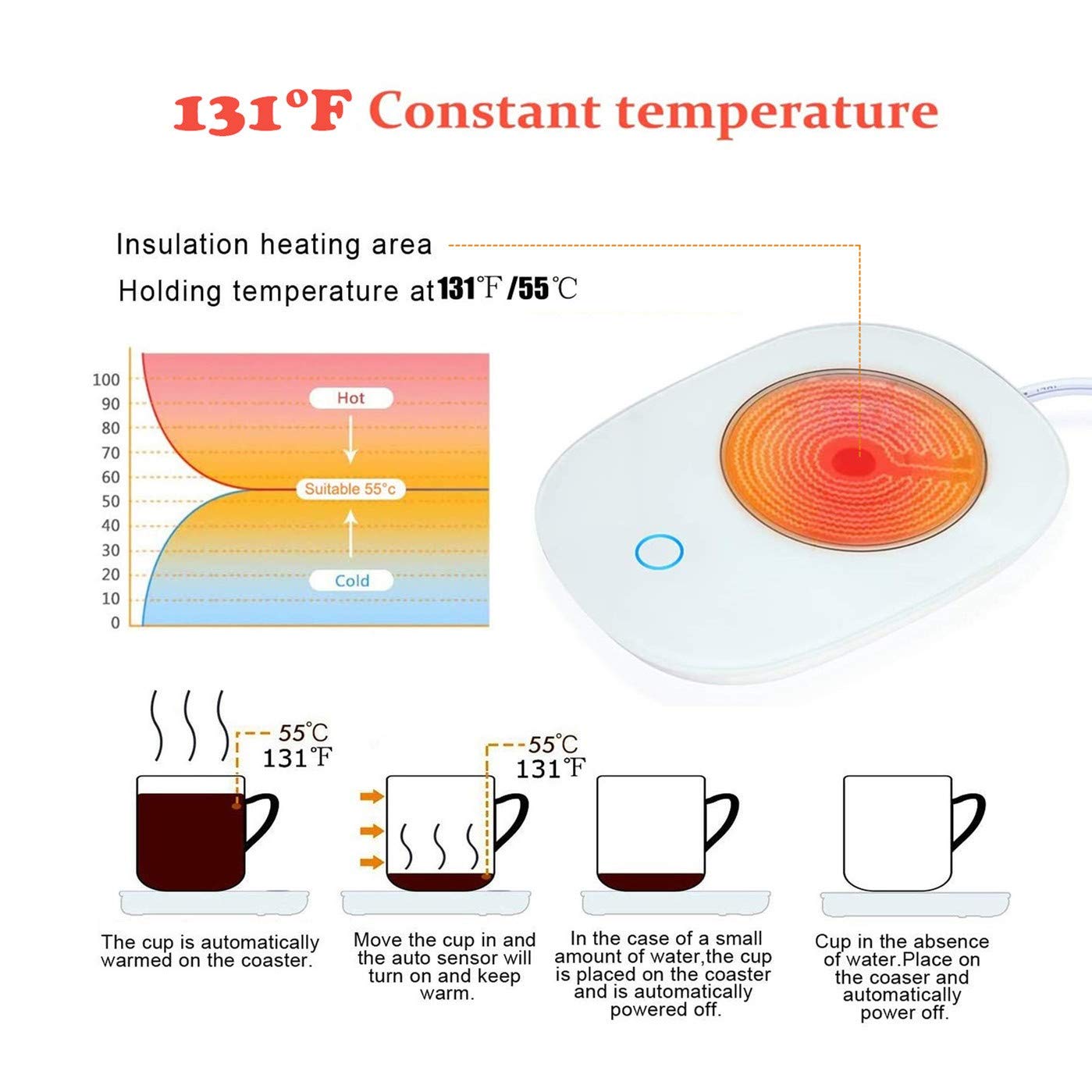 Coffee Mug Warmer, Smart Beverage Warmer with Touch Screen Switch, Electric Mug Warmer for Office Home Use, Cup Warmer Plate for Coffee, Milk, Tea, Water