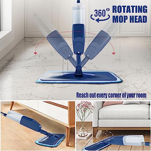 Spray Mops for Floor Cleaning - ZFGYmuxi Microfiber Wood Floor Dry Wet Mop with 2X 500ML Bottles 4X Microfiber Pads,Multifunction Spray Mops Dust Flat Mop for Hardwood,Marble,Tile Floor Mopping