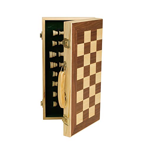 STERLING Games 16" Solid Wooden Chess Set Travel Folding Board with Brass Locks and Felted Interior Storage with Piece Holders