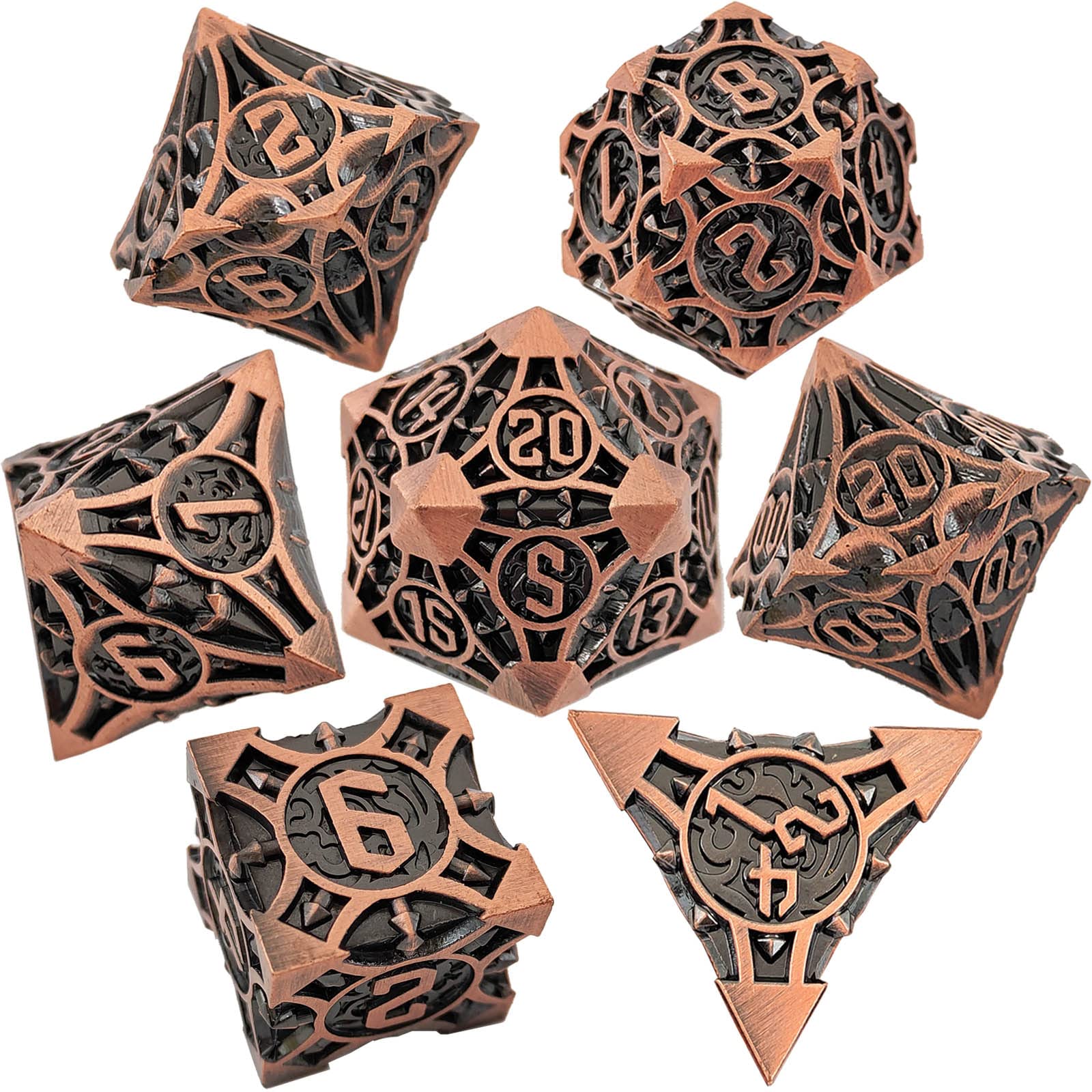 DND Dice Set Metal Polyhedral Dice Set Dungeons and Dragons Dice Large Role Playing Dice D&D Dice MTG RPG Pathfinder D and D Dice Board Games D20 D12 D10 D8 D6 D4 Ancient Red Copper