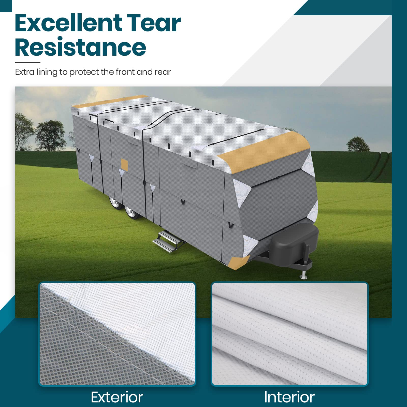XGEAR RV Cover Travel Trailer Covers Fits 27'-30' Rv Trailer, Durable Premium Solar Shield Camper Cover with 4 Tire Covers, Repair Patches, 2 Extra Straps