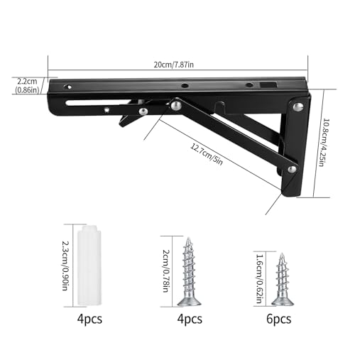 Foldable Activity Bracket Triangle Bracket L-Shelf Shelf Bracket Workbench Wall Mounted Bracket Space Saving (8 inch * 2 Pieces Black)