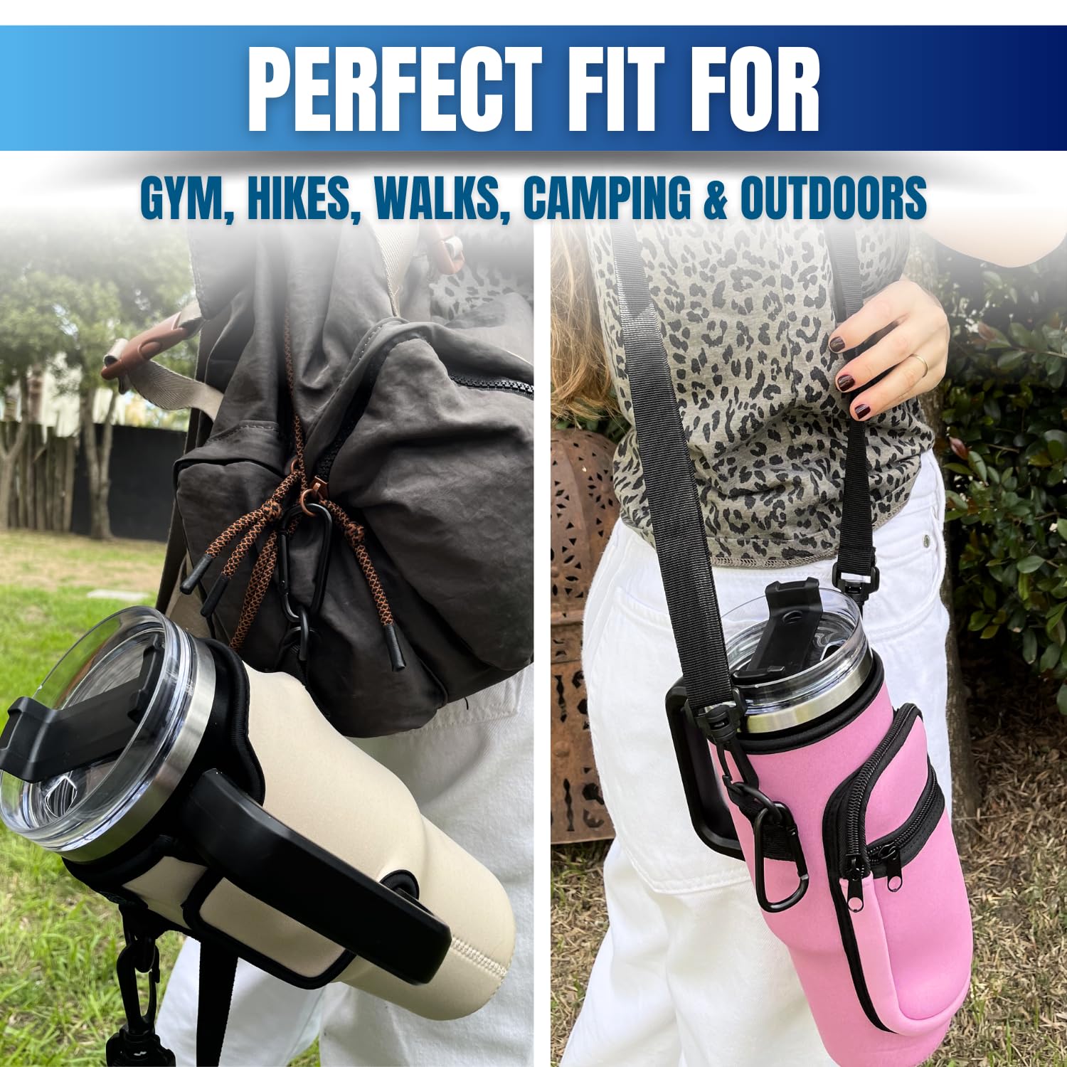BUTSYCOL Water Bottle Bag with Strap, Stanley 40 oz Tumbler with Handle Accessories, Stanley Holder with Strap and Pouch Sleeve for Gym, Stanley Cup Accessories 40 oz (Pink)