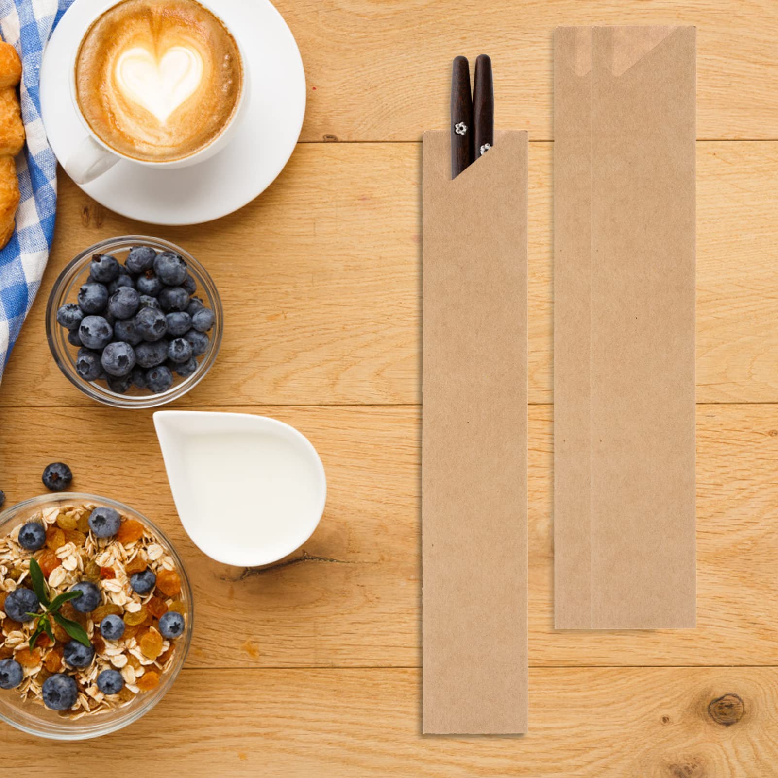 Disposable Chopsticks Silverware Sleeves 200Pcs Chopsticks Takeout Sleeve, Chopsticks Paper Bag, Disposable Chopsticks Packing Sleeves ( Light Brown ) Disposable Chopsticks Brown Paper Bags
