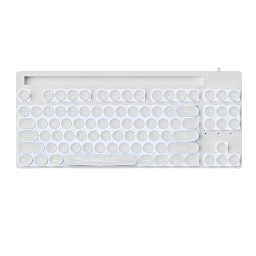 Durable Gaming Keyboard Scratchproof Replacement PP Keycap Rainbow Backlit Smooth Quick Response 87 Keys Wired Keypad for Laptop Desktop PC, White