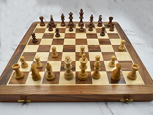 STORE INDYA Handmade Premium Wooden Magnetic Folding Chess Board Set with Storage Box -12 Inch| Travel Chess Board Game |Tournament Chess Set| Strategy Educational Board Games for Kids Adults Teens