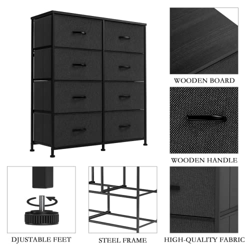 JUMMICO Tall Wide 8 Drawers Dresser for Bedroom, Dormitory (Black)