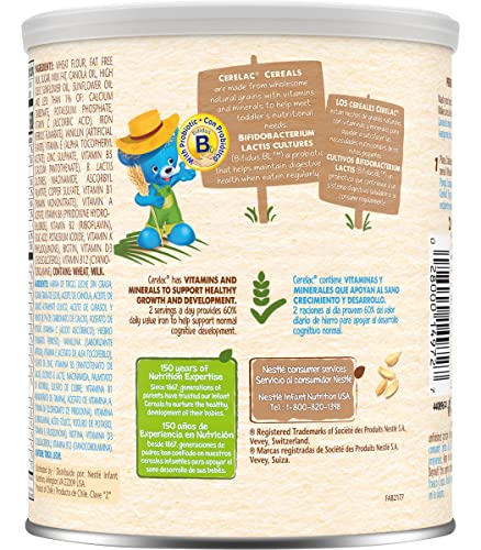 Nestle Cerelac Wheat Cereal with Milk, Made for Toddlers 12 Months, 14.1-Ounce Canister (Pack of 6)