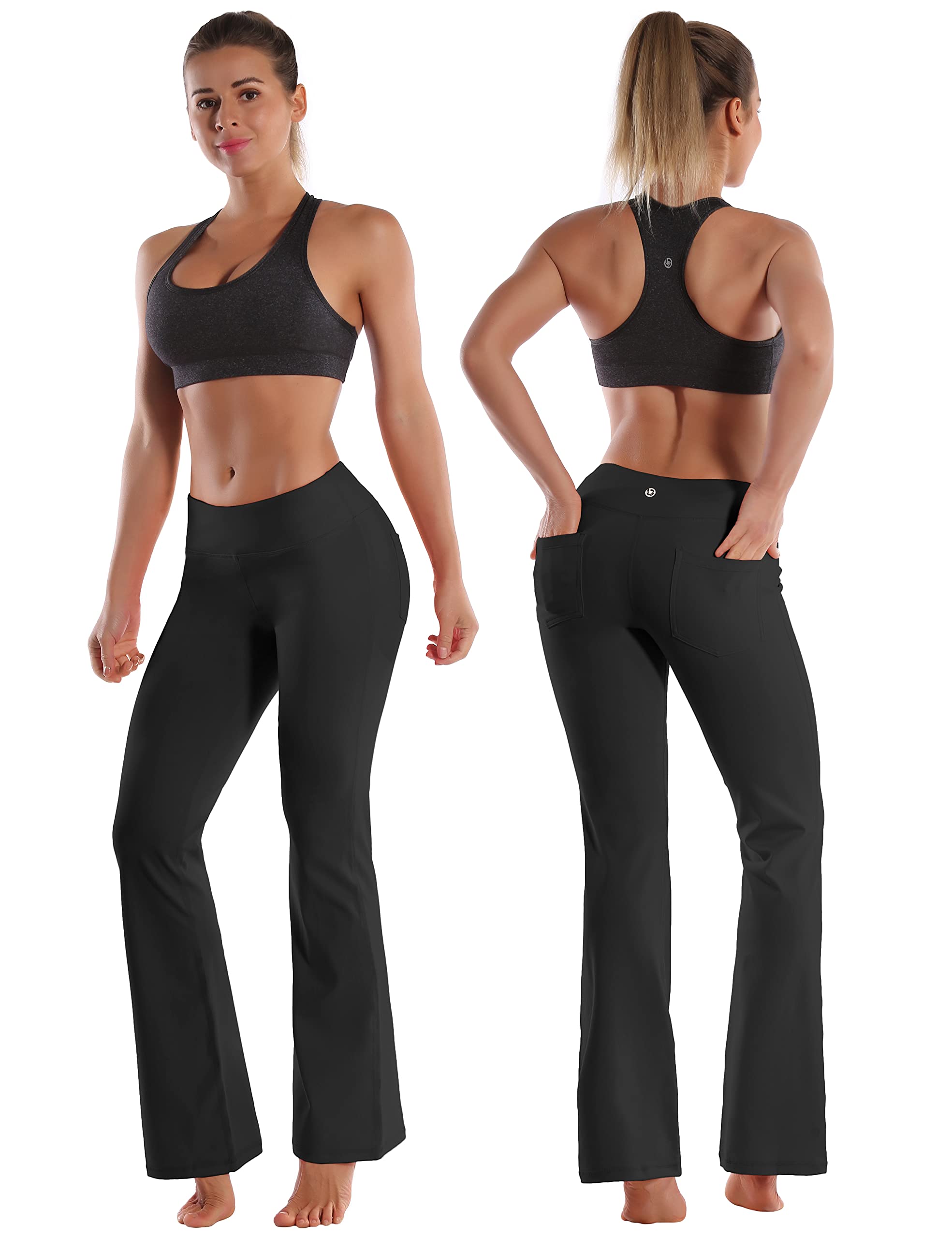BUBBLELIME 29"/31"/33"/35" 4 Styles Women's Bootcut Yoga Pants Tummy Control - Back Pockets_Black M_29" inseam