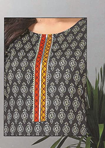 ladyline Casual Ethnic Printed Cotton Kurta with Pants set for Women Kurti (CPKP DTQU690)(48/Gray)