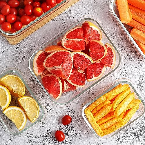 HOMBERKING 10 Pack Glass Meal Prep Containers, Glass Food Storage Containers with Lids, Airtight Glass Lunch Bento Boxes, BPA-Free & Leak Proof, 36oz & 14oz (10 lids & 10 Containers) - Blue