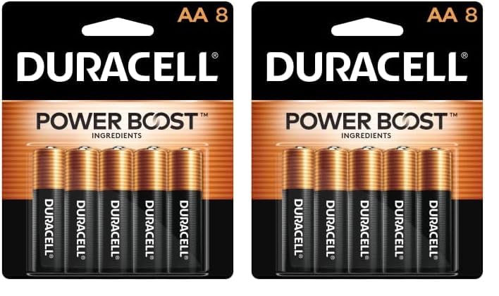 Duracell Coppertop AA Batteries with Power Boost Ingredients, 8 Count Pack Double A Battery with Long-Lasting Power, Alkaline AA Battery for Household and Office Devices (Pack of 2)