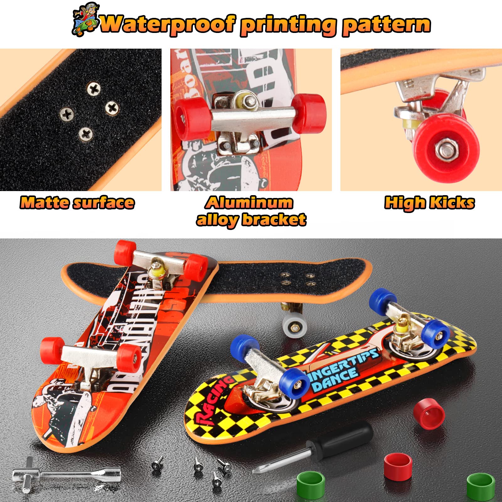 EPOGG Finger Skateboard Ramp Set Fingerboard Ramps Skate Park Kit for Training, Multiple Assembly Fingerboard Skatepark Ramps Kit with 4 Finger Skateboards & 1 Display Holder (B)
