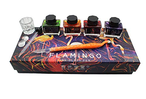 XIAOYU 8 Pcs Handmade Glass Dip Pen Calligraphy Pens Set High Borosilicate Glass Signature Pen with Ink(15ML) - Orange
