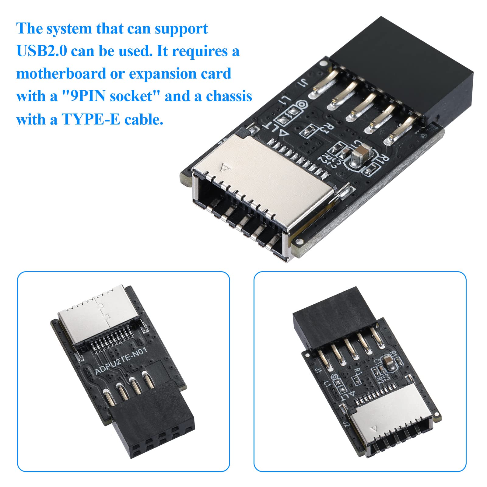 MZHOU USB 2.0 Front Panel Header USB 9pin to USB 2.0 Type-E Internal Adapter