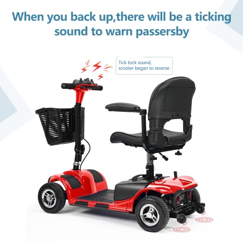 Cebihy 4 Wheel Mobility Scooter, Electric Power Mobile Scooters for Seniors Adult with Lights Collapsible and Compact Duty Travel Scooter w/Basket and Extended Battery