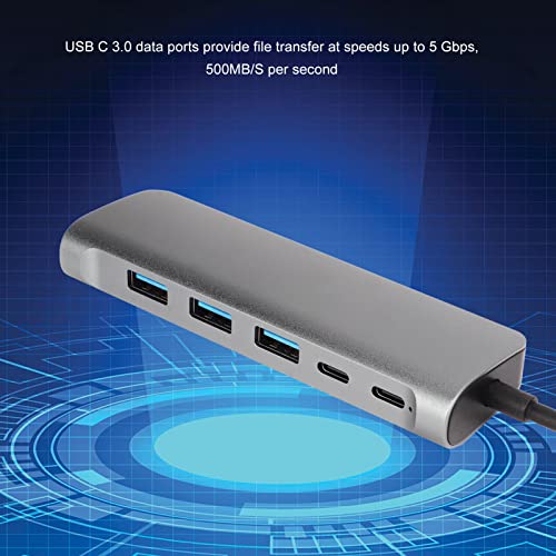 Dilwe 8 in 1 USB C 3.0 Hub, Portable USB C Docking Station, 3 USB 3.0 Ports, 4K HDMI Output, SD/Micro SD Card Reader, USB C 100W PD Fast Charge, 500MB/S USB Splitter