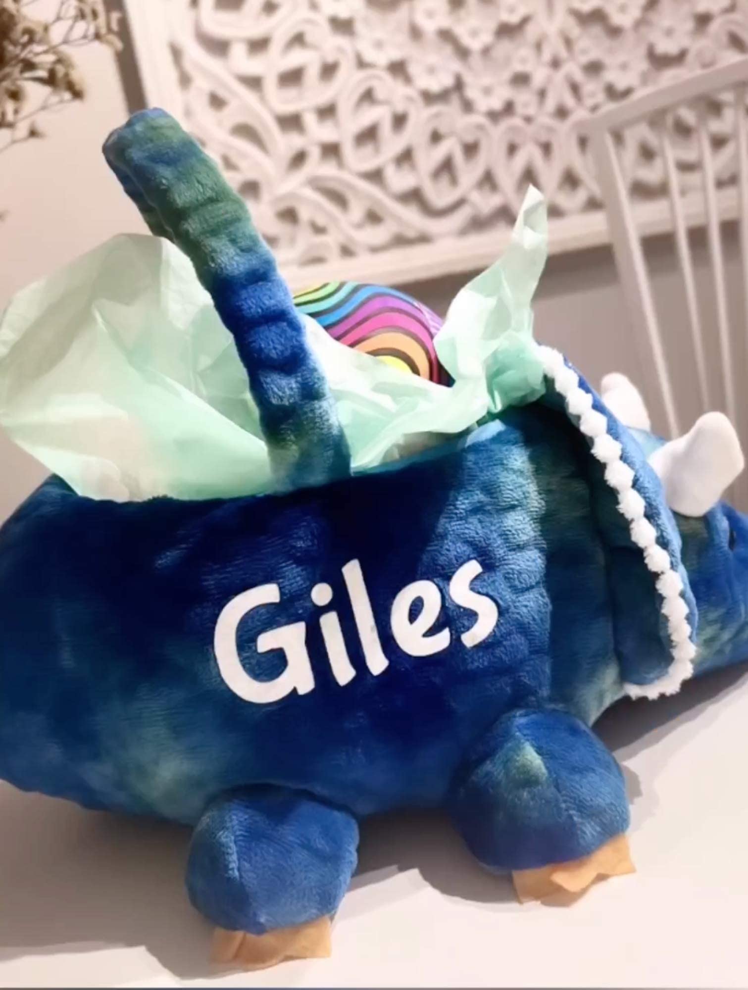 DIBSIES Personalized Plush Easter Basket (Dinosaur)