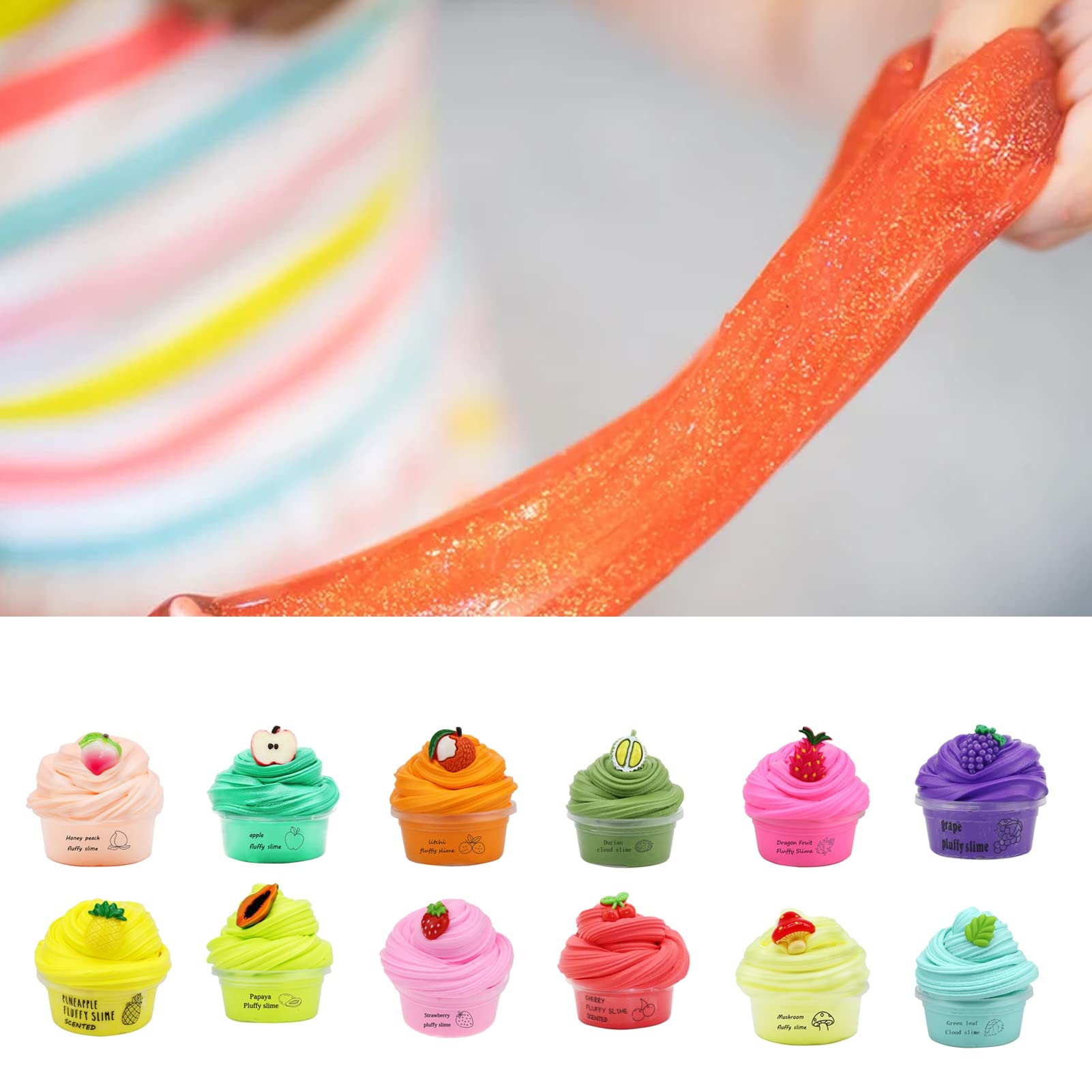 Butter Slime Kit, 1 Pack 60ml Slime Sludge Toy with Charm Fruits Scented Stress Relief Sensory Toy B Slime