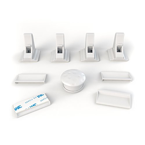 Child Magnetic Safety Locks (4 Locks & 1 Keys) | Safely Lock Your Cabinets and Drawers| No Drilling - Easy Installation - Authentic 3M Adhesive