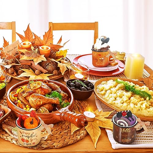 Lallisa 4 Pcs Fall Mini Coffee Mug Autumn Pumpkin Maple Leaf Mini Coffee Cups Fall Tiered Tray Decor with Handle for Kitchen Farmhouse Thanksgiving Home Decoration Centerpieces Gift Centerpieces Party