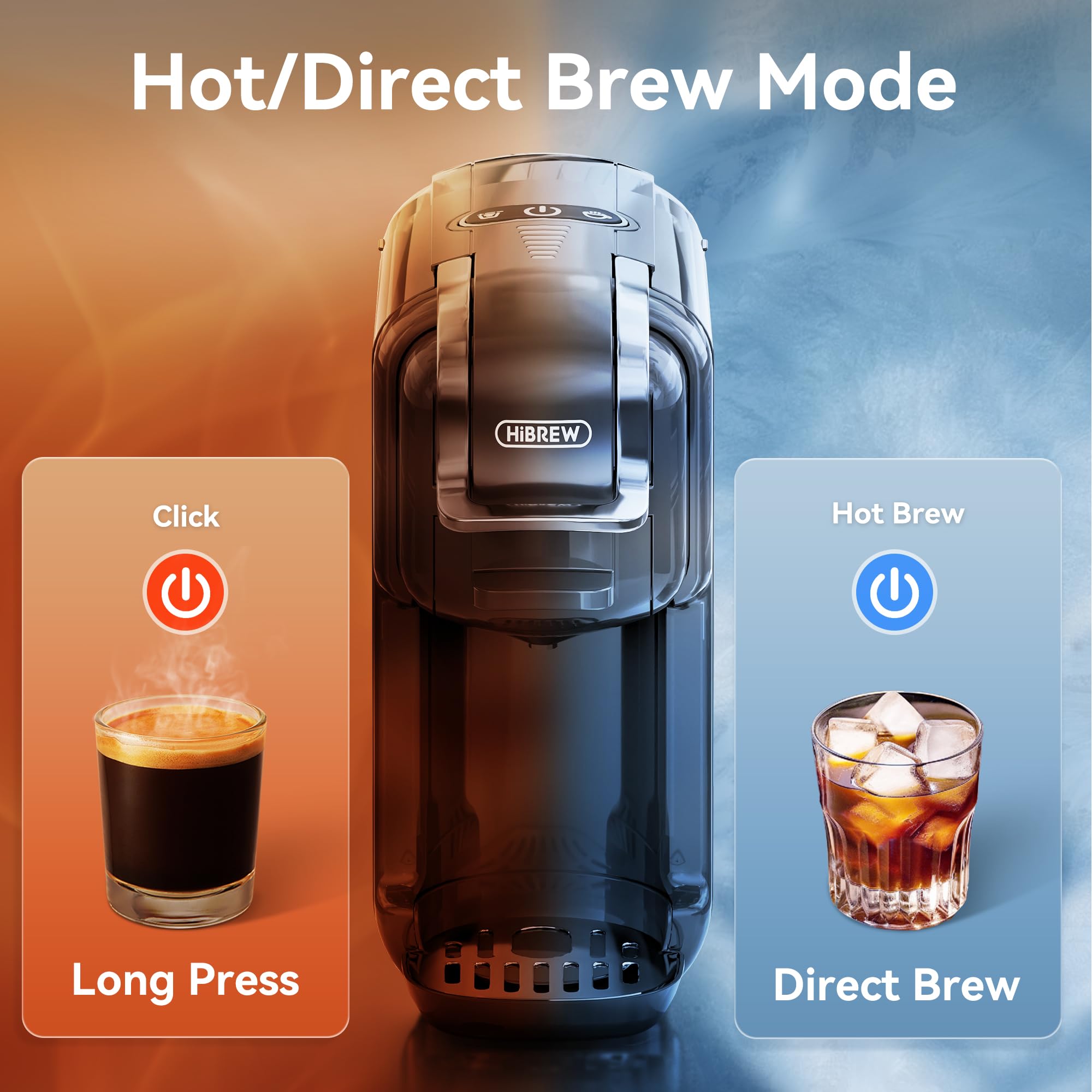 HiBREW H2B 5-in-1 Pod Coffee Maker - Compatible With 4 Coffee Capsule as Well as Espresso Powder, Makes Iced Coffee, Espresso, Cappuccino, Long Black. Hotel Kitchen Coffee Machine