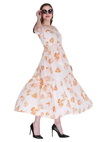 MESMERIICAL Women's Yellow Cotton Printed India Anarkali Kurta (as1, alpha, m, regular, regular)