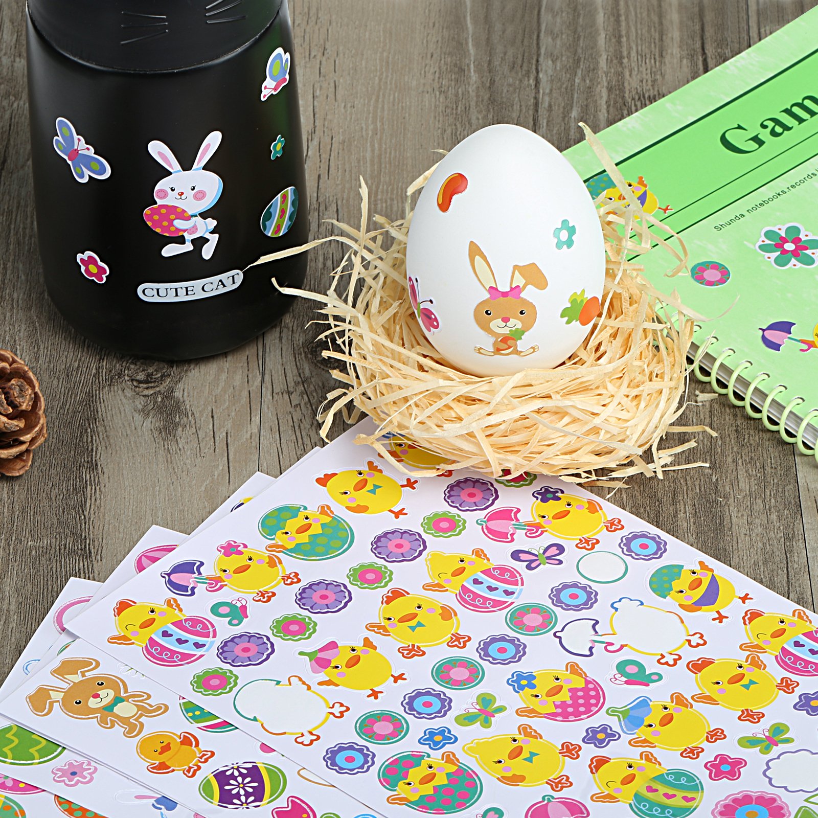 Naler Easter Stickers Sheet Assorted Easter Bunny Stickers for Easter Party Favor DIY Craft Art Making Decoration, 6-Pack, 300+pcs