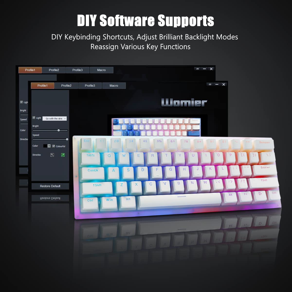XVX Womier 60% Percent Keyboard, Wired Mechanical Gaming Keyboard, K61 PRO Hot Swappable Dual RGB Backlit Keyboard, with Pudding Keycaps Gaming Keyboard, Pro Driver/Software Supported - Yellow Switch