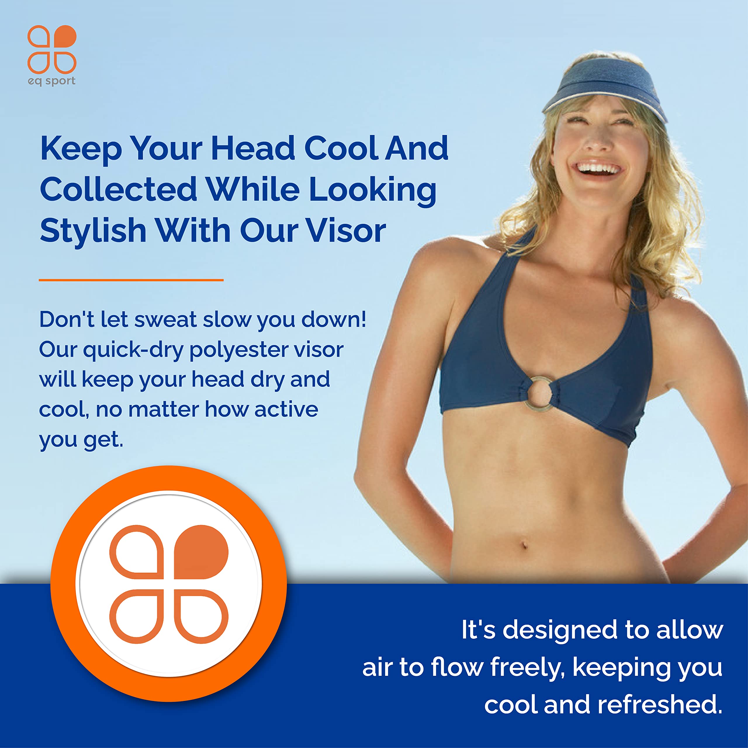 EQ SPORT Sun Visors for Women and Men - Stretchy Elastic Band Golf and Tennis Visors for Women - Black Sport Visor Hats