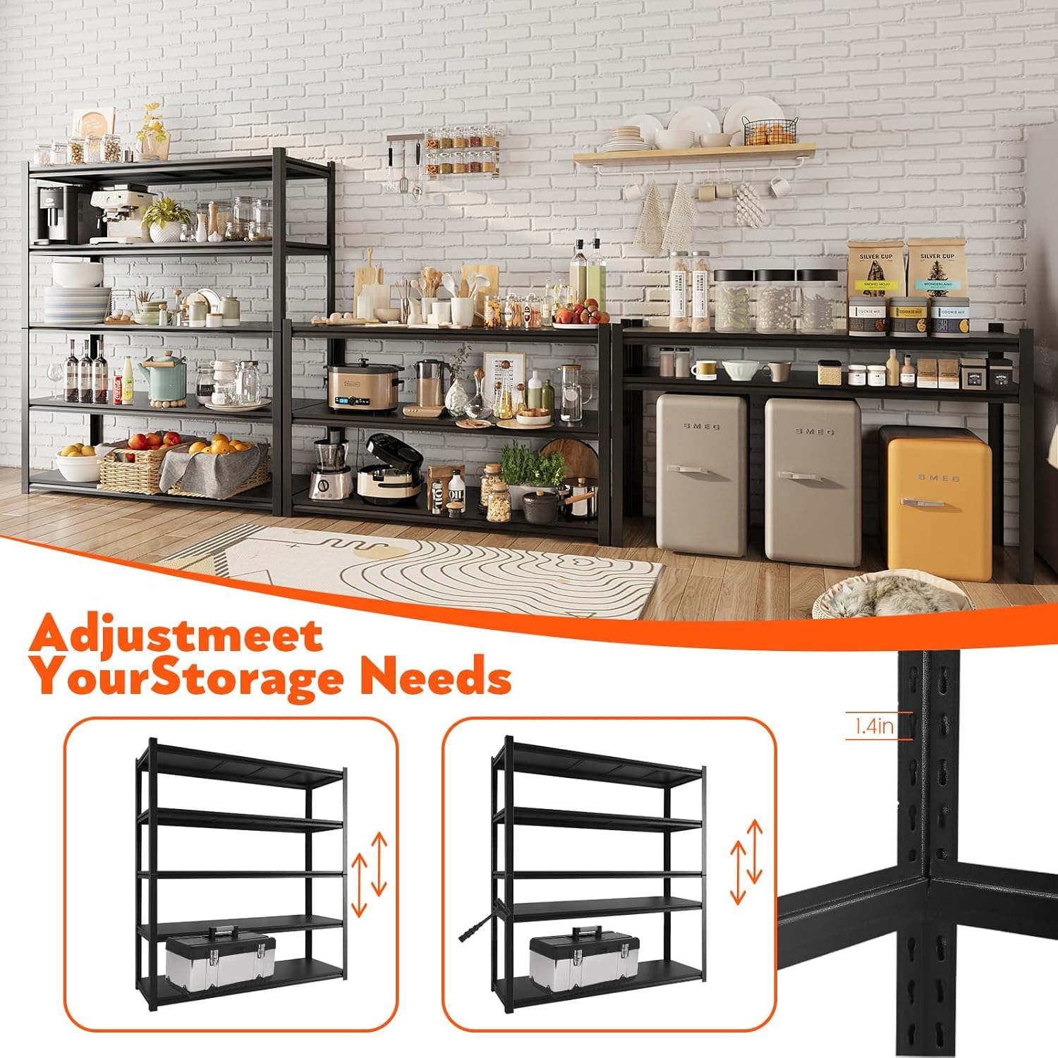 Howezone 72" H Garage Shelving 2000LBS Heavy Duty Storage Shelves Adjustable 5 Tier Metal Shelves for Storage Garage Industrial Shelving Utility Racks,16" D x35.5 Wx72 H,Black