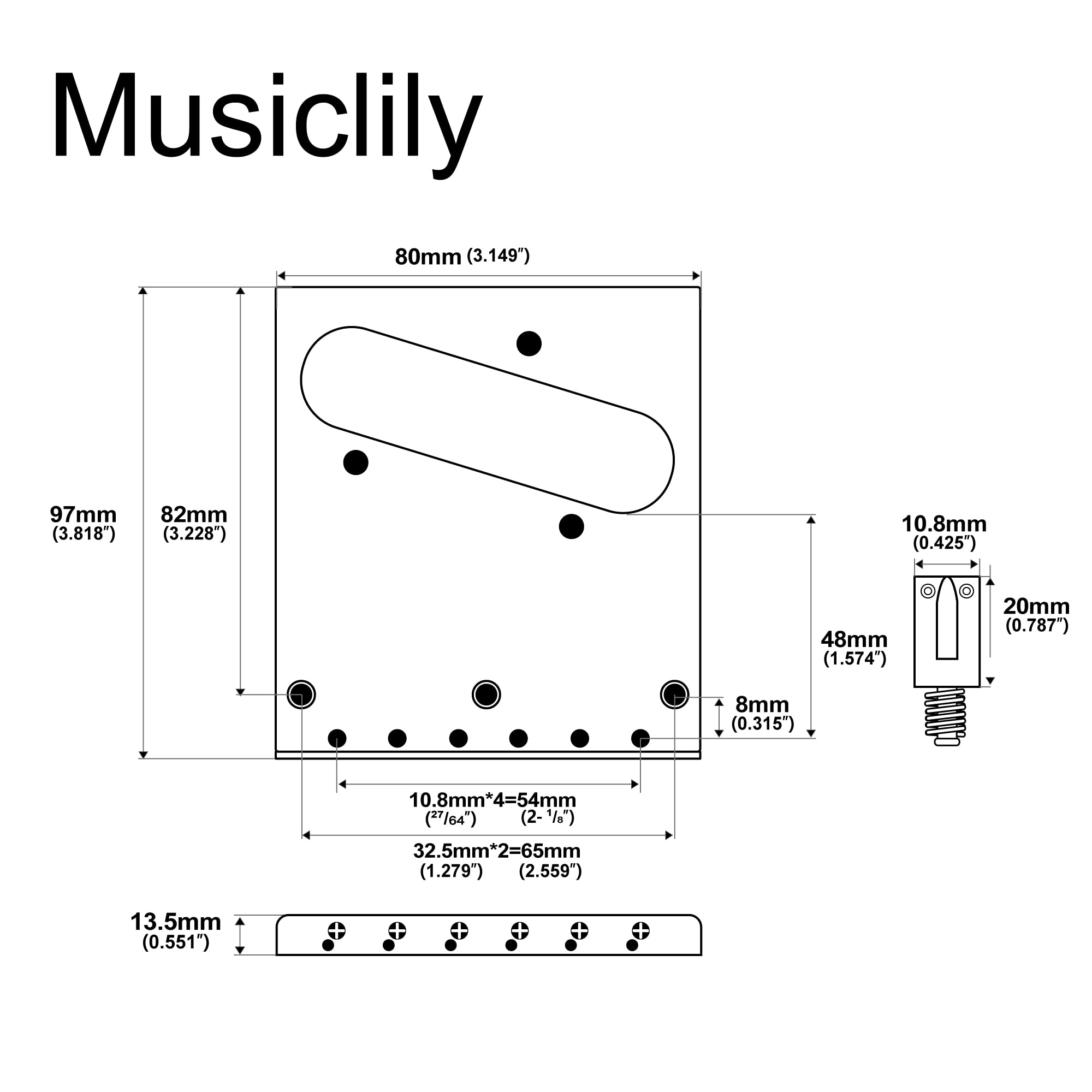 Musiclily Modern Guitar Telecaster Bridge Assembly with 6 Saddles for Fender Tele Style Electric Guitar Replacement, Chrome