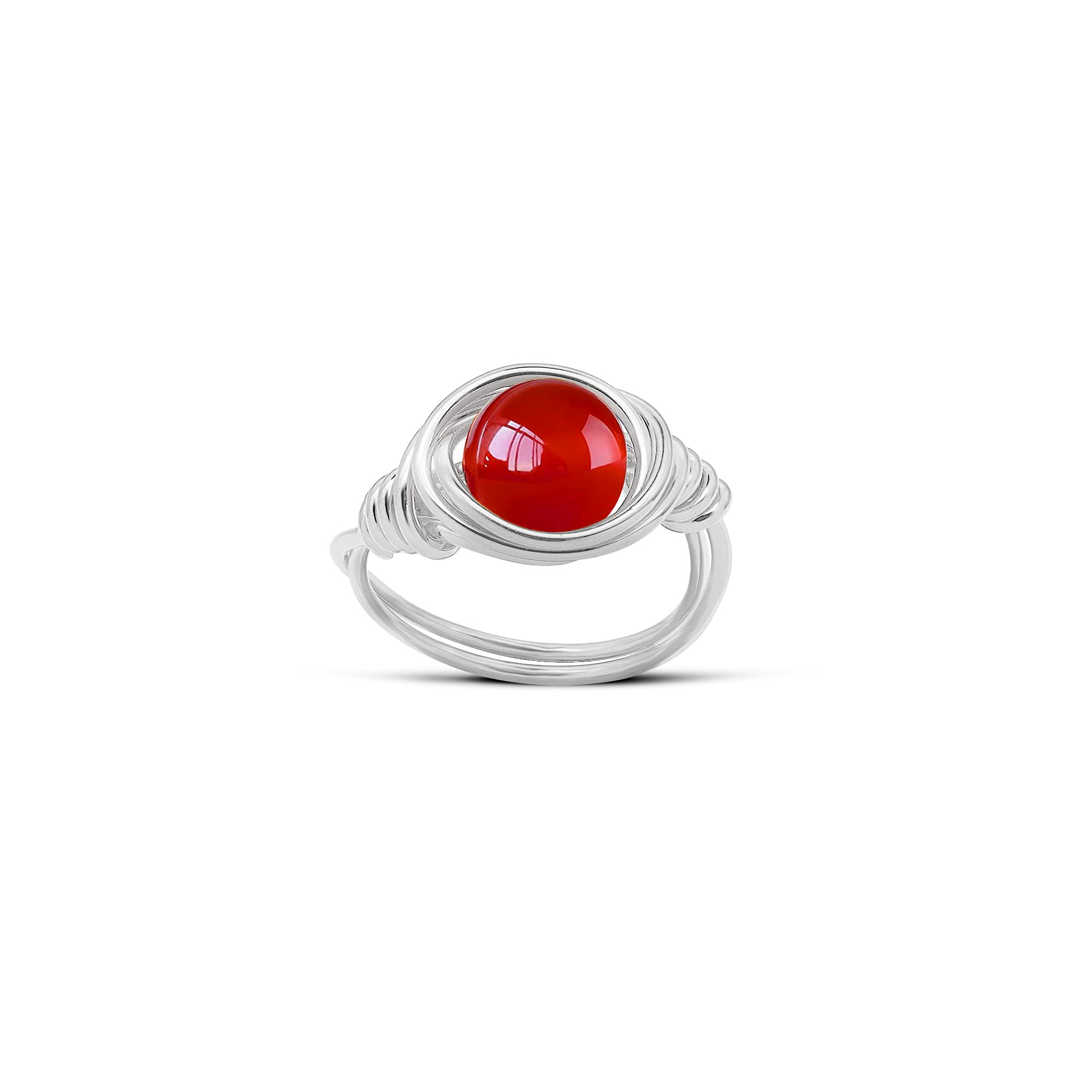 CJIAYUJEW Natural Carnelian Crystal Rings,2PCS Carnelian Gemstone Band Healing Ring for Women Carnelian Smooth Round Donut Ring (Silver&Red, 9)