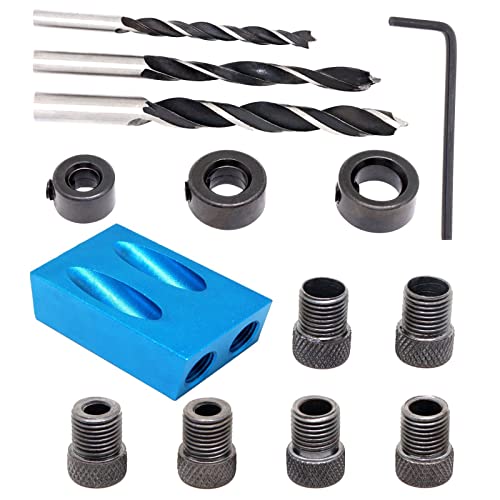 GDFYMI 14Pcs Pocket Hole Jig, Drill Jig for Angled Holes, Wood Woodwork Guides Joint Angle Tool Dowel Drill Joinery Kit, 15 Degree Woodworking Tools with 6/8/10mm Drill Guide, Carpentry Hole Locator