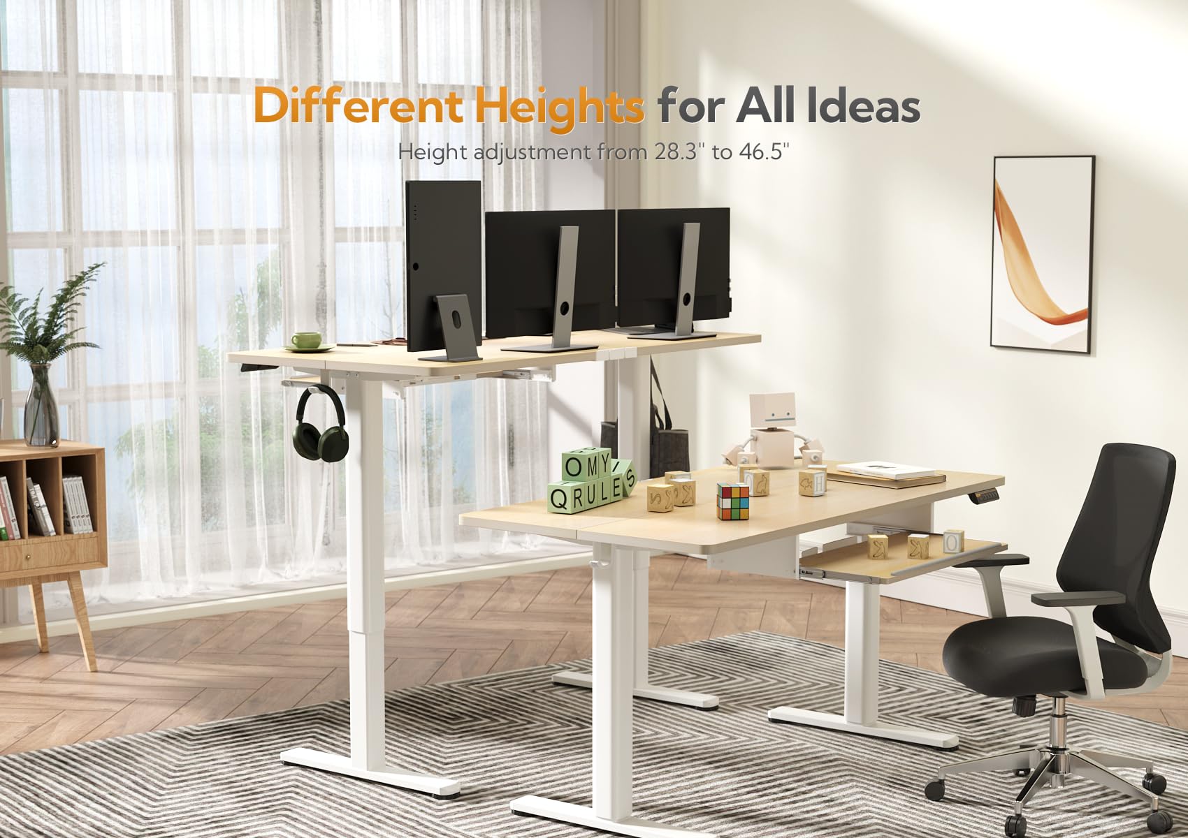 Claiks Standing Desk with Keyboard Tray, Standing Desk Adjustable Height, Raising Desks for Home Office and Computer Workstation, 55 Inches, Black