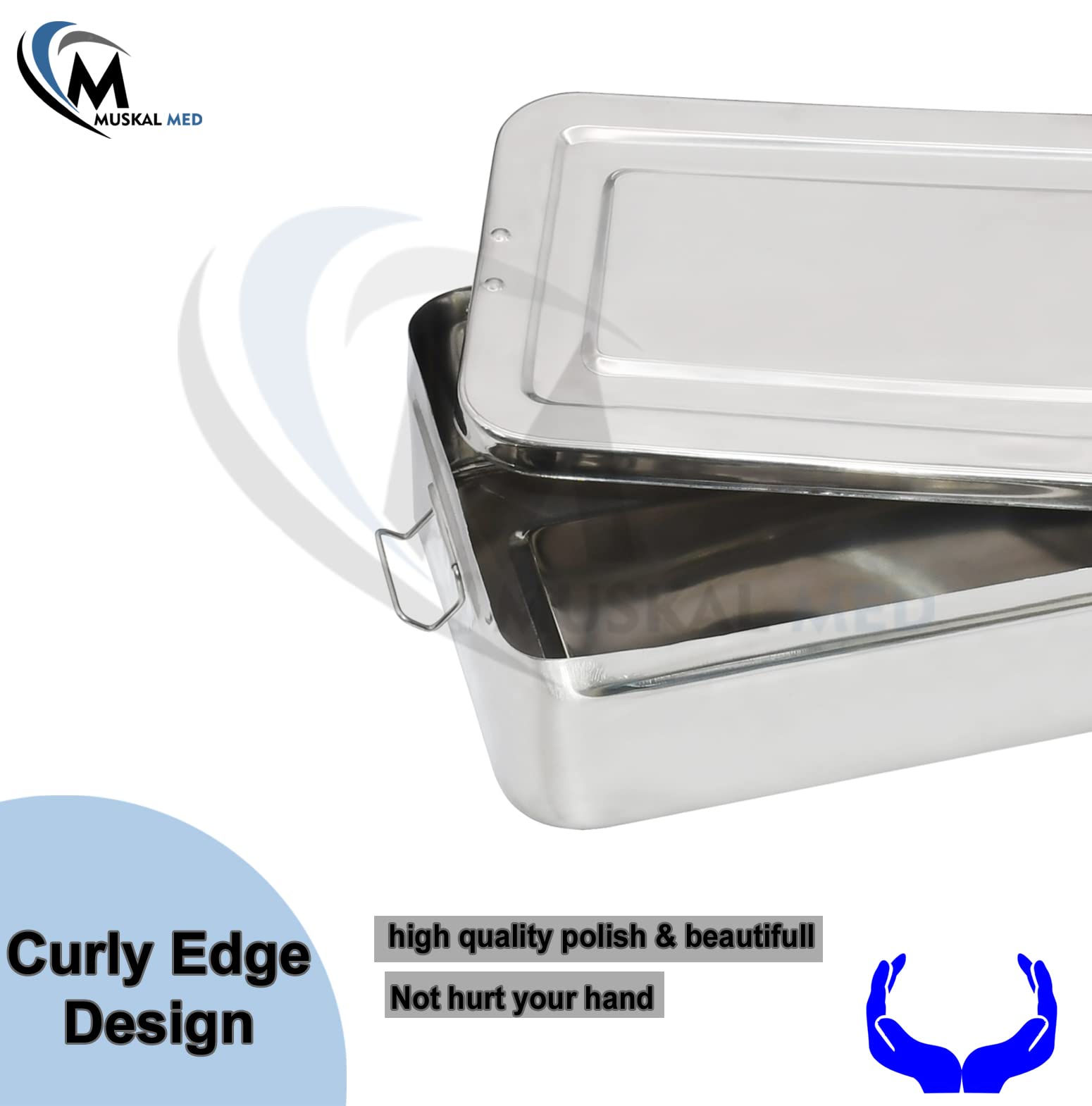 MuskalMed 15.7" x 8" x 3.75" Trays Stainless Steel Dental Instruments Tray Organizer Holder Multi-Function Storage Sterilization Plate Trays Solid Box Cover with Locks