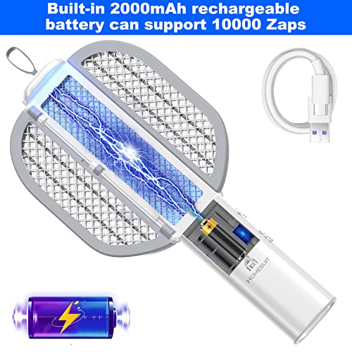 Electric Fly Swatter for Outdoor Indoor, Homesuit 2 in 1 Rechargeable Bug Zapper and Fly Zapper Racket, Powerful 4000V Mosquito Killer & Fly Zapper with 3-Layer Safety Mesh for Home, Travel, Patio
