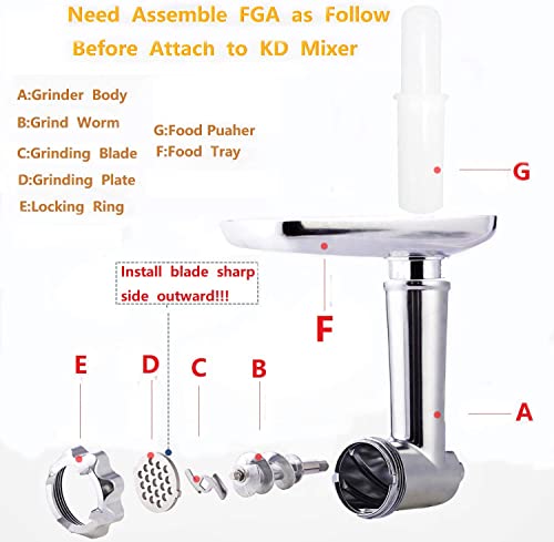 Metal Food Grinder Attachment for KitchenAid Stand Mixers, Meat Grinder Kitchen Aid Asseccories for KitchenAid,Includes 2 Sausage Stuffer Tubes, 4 Grinding Plates,Silver