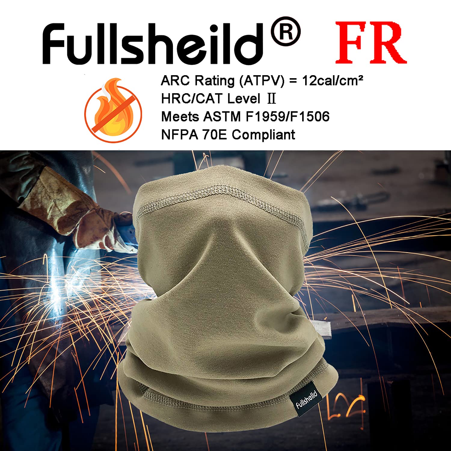 Fullsheild FR Face Mask 12CAL Flame Resistant Full Cover Neck Gaiter Snood for Tactical Motorcycling Welding Hunting Army Military Working Black One Size