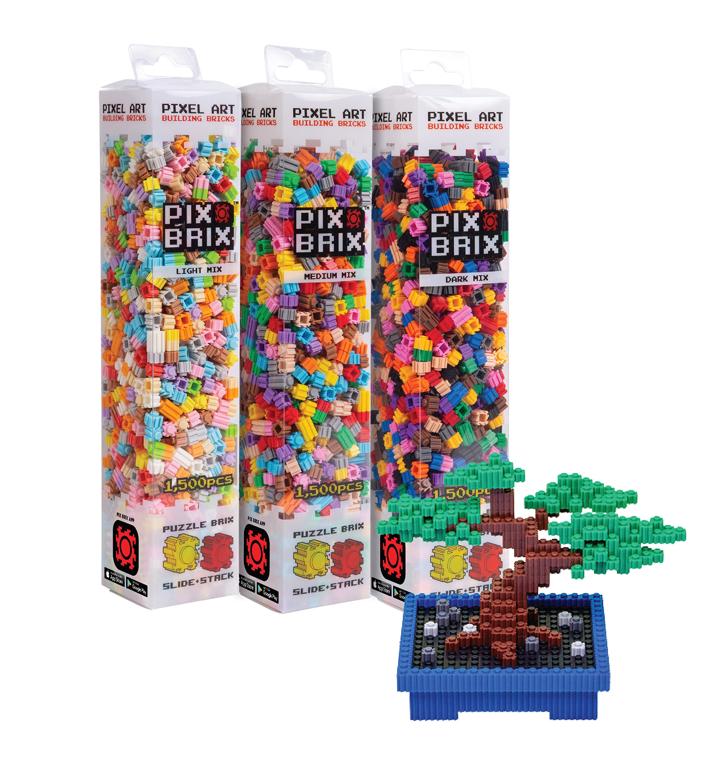 Pix Brix Pixel Art Puzzle Bricks Bundle - 4,500 Piece Pixel Art Kit, Mixed 32 Color Palette (Light, Medium, Dark) - Interlocking Building Bricks, Create 2D and 3D Builds - Stem Toys, Ages 6 Plus