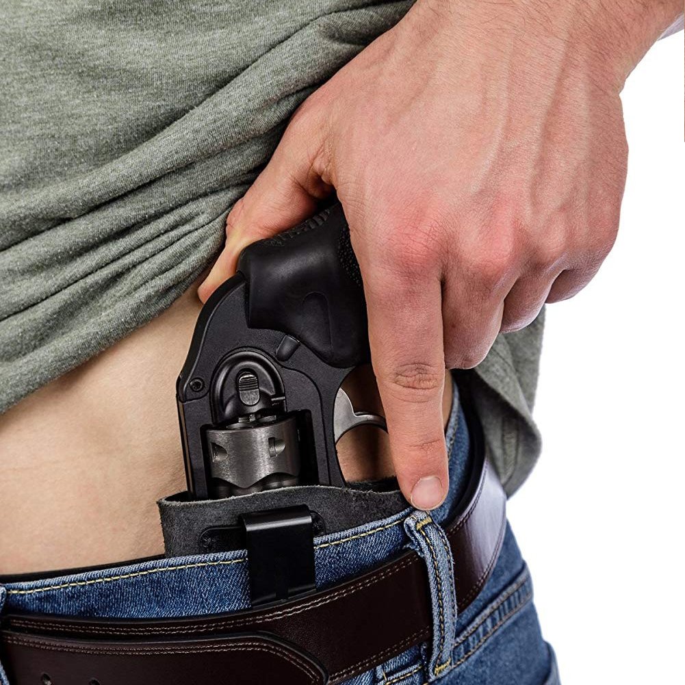 CyberDyer Ultimate IWB Holster Leather Right Hand Pistol Holster for Belts Fits Most Part J Frame 38 Special Revolver Ruger LCR Smith and Wesson Bodyguard Taurus (Black)
