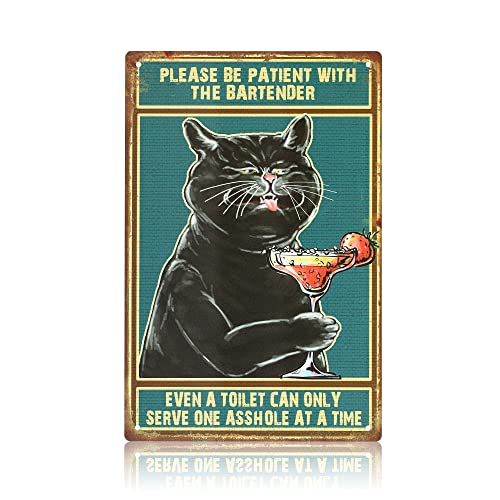 Metal Signs Vintage Funny Gift, Farmhouse Rustic Wall Art Hanging Plaques, Home Décor Accents for Kitchen Coffee Bar (Please Be Patient with The Bartender)