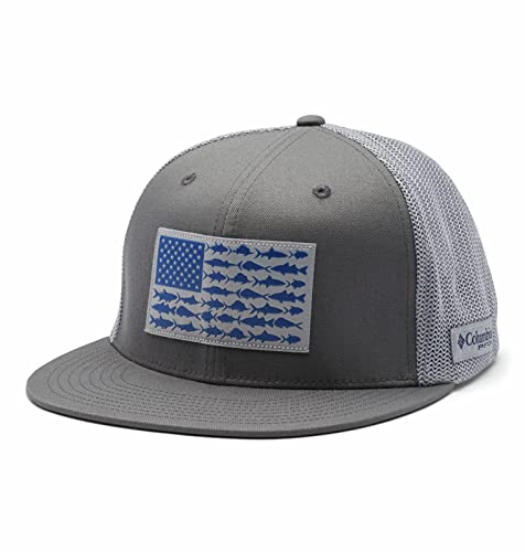 Columbia Unisex Pfg Mesh™ Flat Brim Ball Cap, Titanium, Fish Flag, Large/X-Large